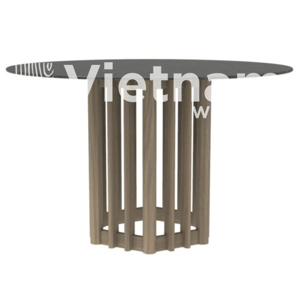 Round Dining Table - Glass Top - Viet Nam Wood